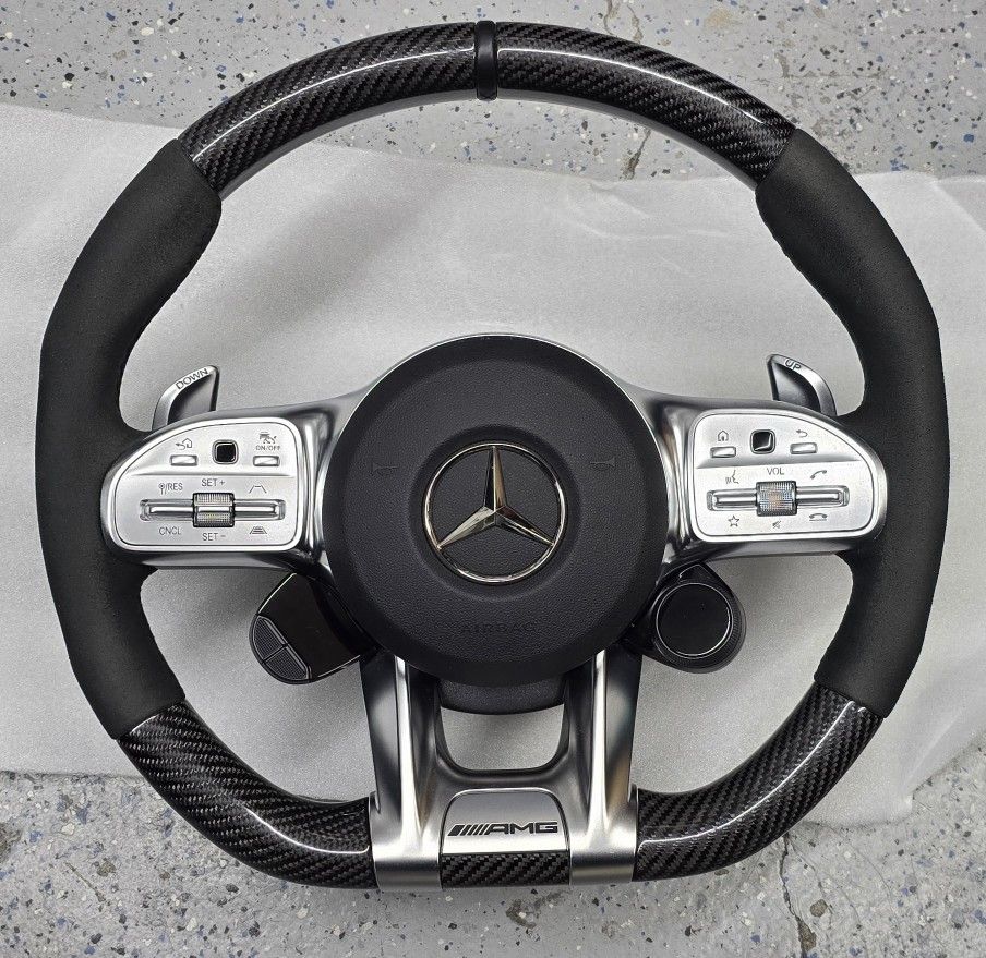 OEM 19~24 MERCEDES AMG G63 G550 CARBON FIBER ALCANTARA STEERING WHEEL ...