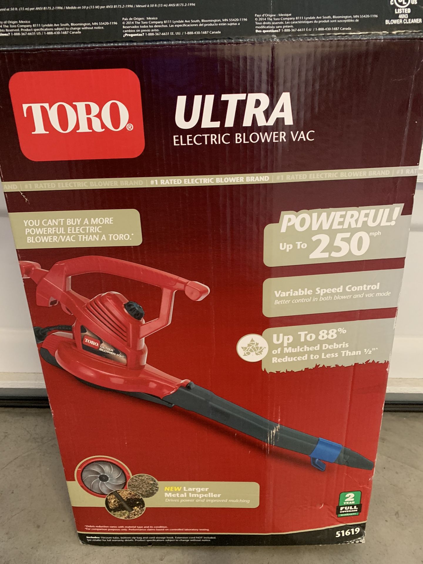 Toro Ultra Blower Vac Mulches Leaves as a Vac or Blows dust/dirt/grass ...