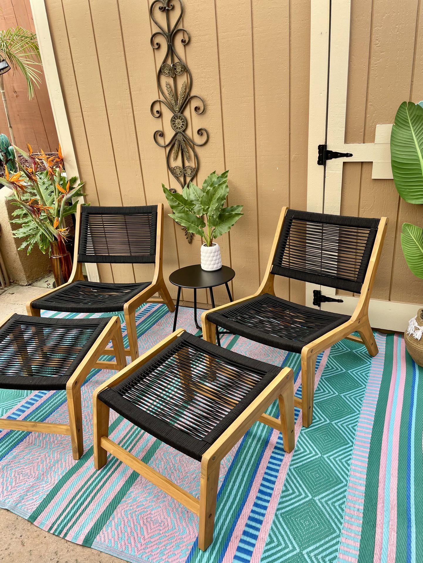 Patio set lounge chairs with ottomans and side table outdoor furniture ...