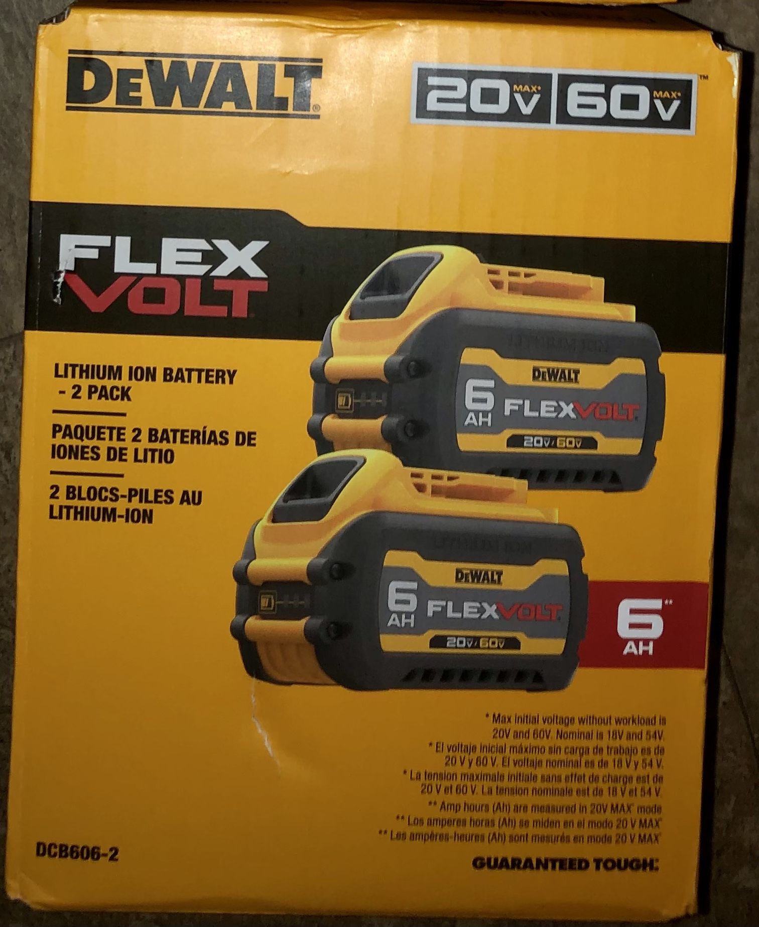 BRAND NEW DEWALT FLEXVOLT 20V/60V MAX Lithium-Ion 6.0Ah Battery Pack (2 Pack) As Advertised for ...