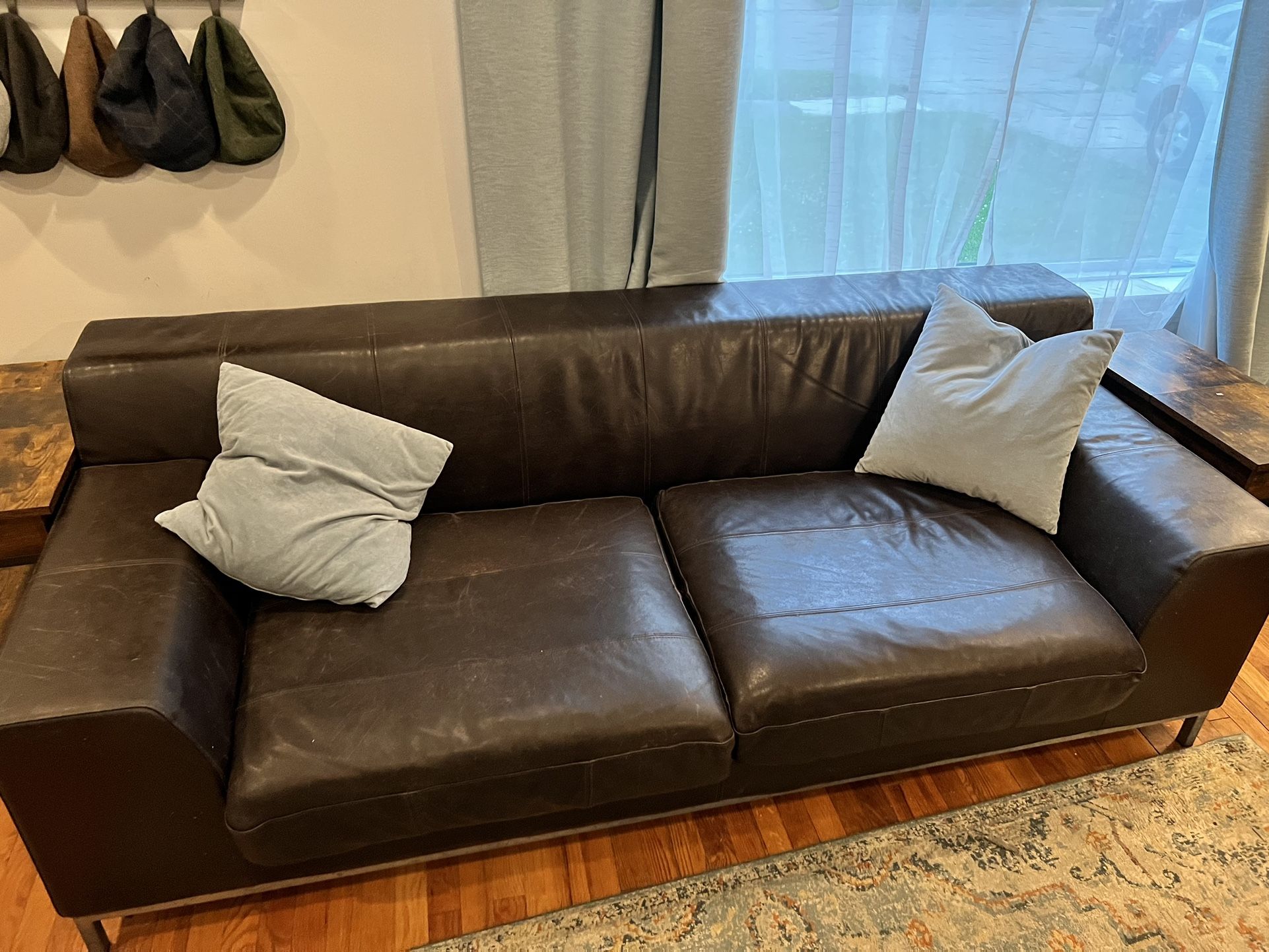 Ikea sofa leather brown store