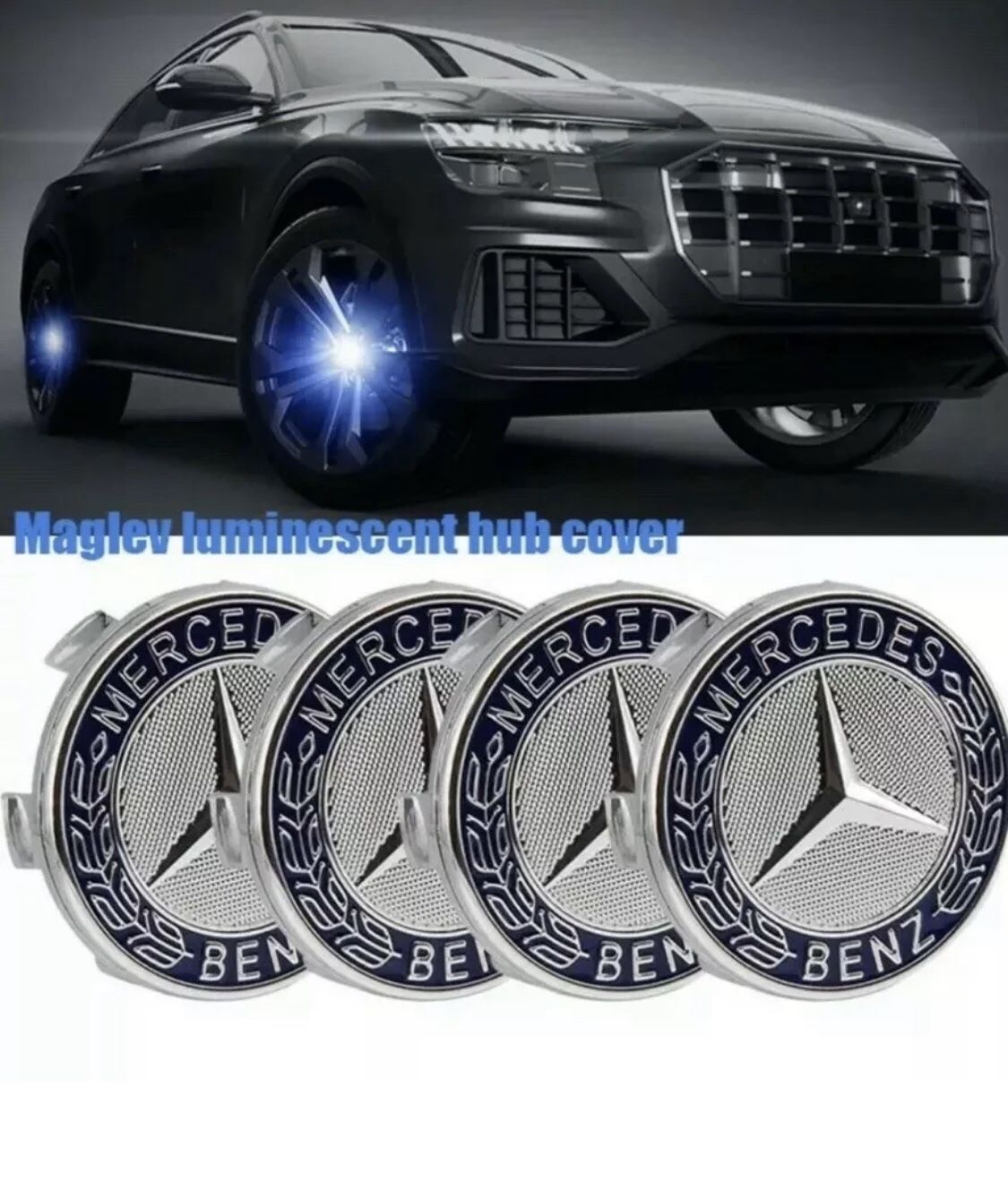 4x For Mercedes 75mm LED Wheel Center Caps Lighted Floating Kinetic ...