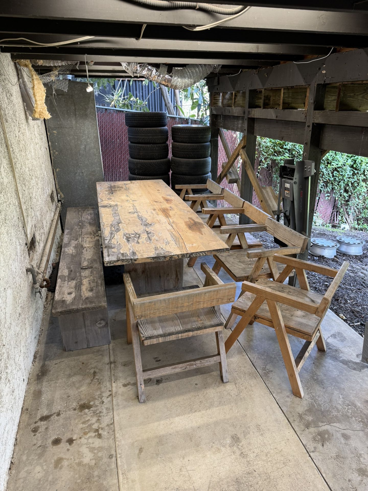 Custom Made Outdoor Dining Set Table 6 Chairs And Bench for Sale in Los ...