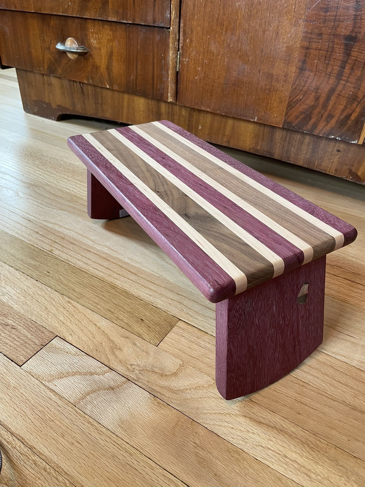 Unique handcrafted meditation bench with banded wood and folding ...
