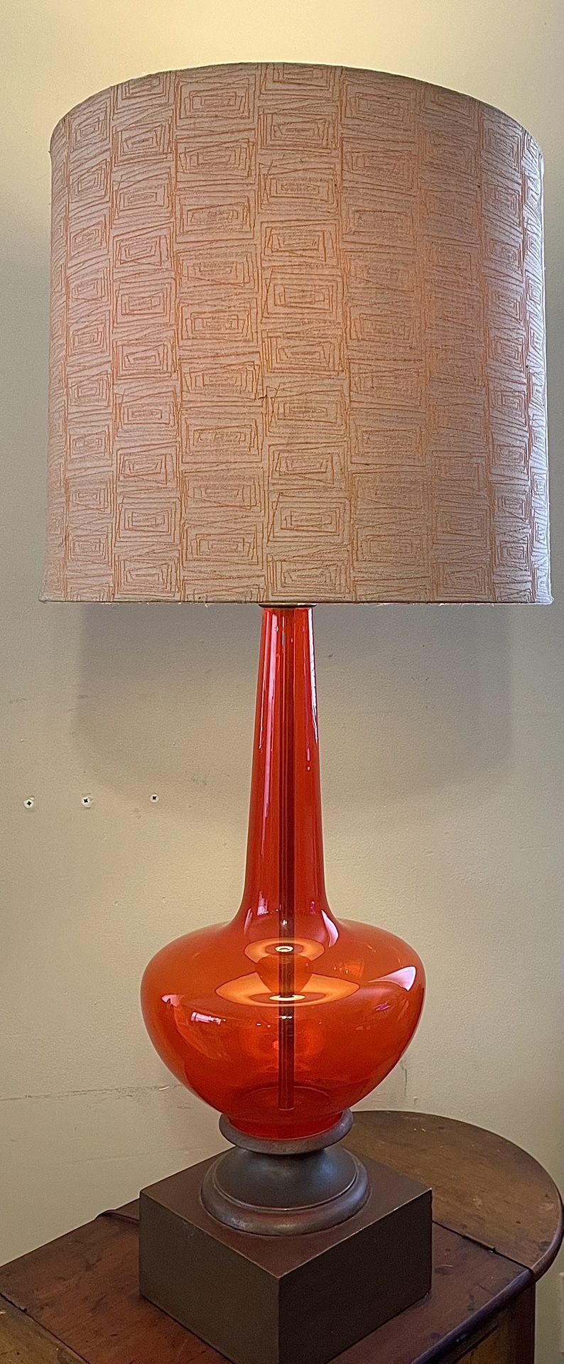 Vintage Mid Century Modern MOD MCM Lamp Orange Glass With Wood Base for ...