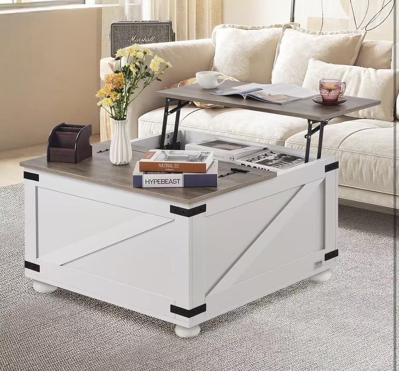 square coffee table with hinges grey/white for Sale in Dunwoody, GA ...