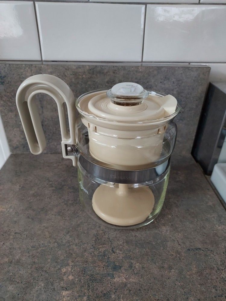 GEMCO Glass-Perk Glass Stovetop Percolator Coffee Pot 2-4 Cups Almond ...