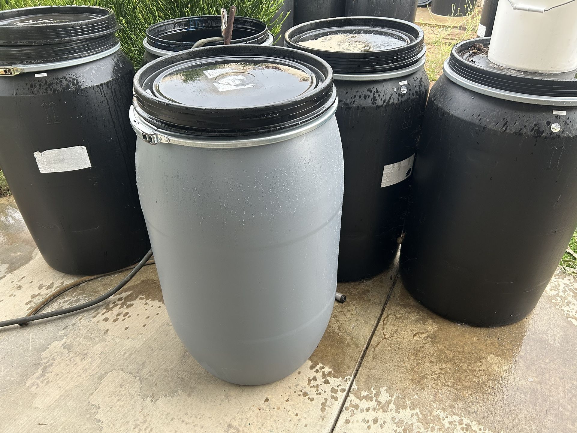 55 Gal Plastic Gray Barrels (have 5, Resin Ink Coating Inside) for Sale ...