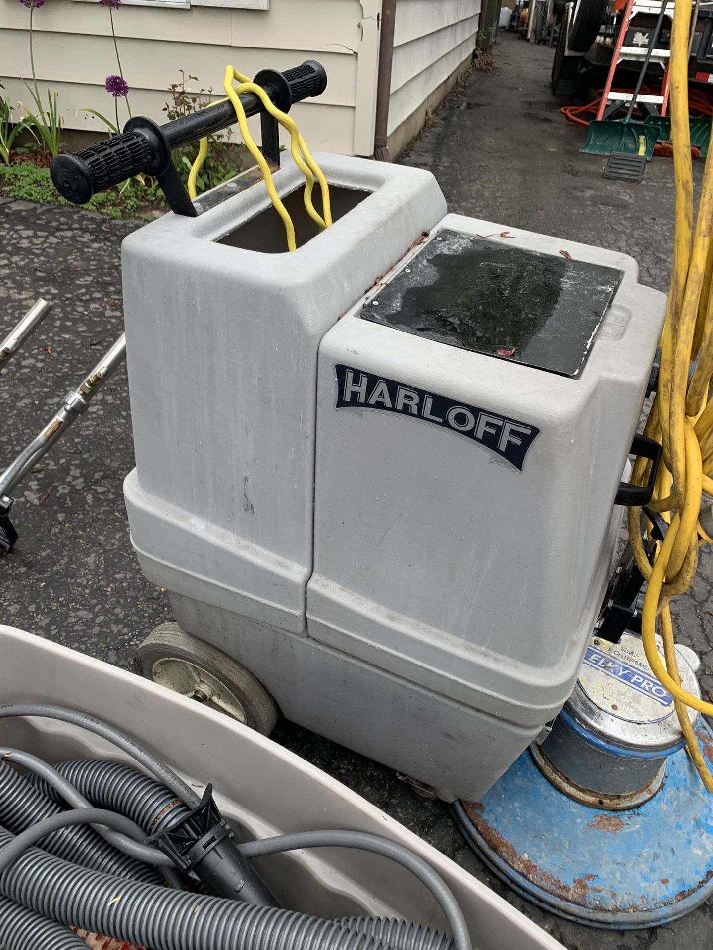 Commercial cleaning supplies. Harloff walk behind scrubber with bucket ...