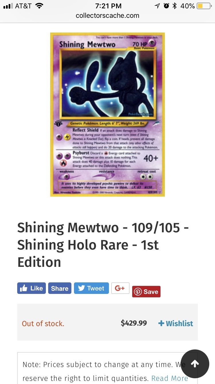 Shiny Mewtwo Card