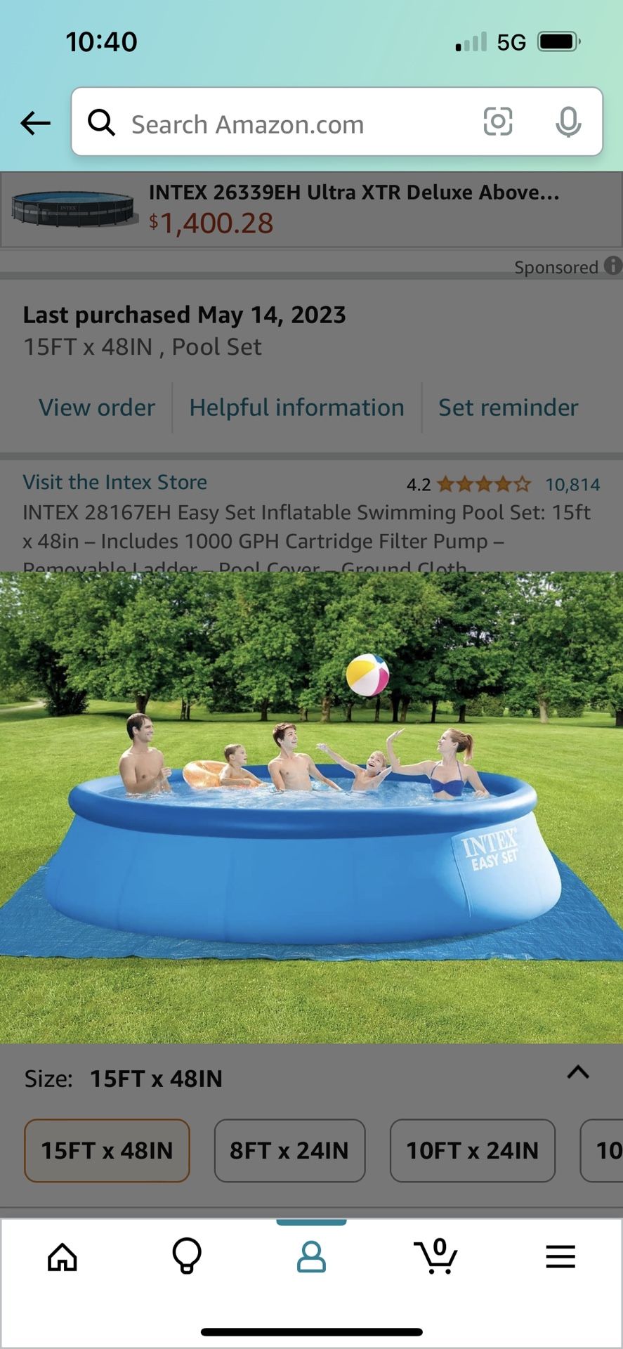INTEX 28167EH Easy Set Inflatable Swimming Pool Set: 15ft x 48in for ...