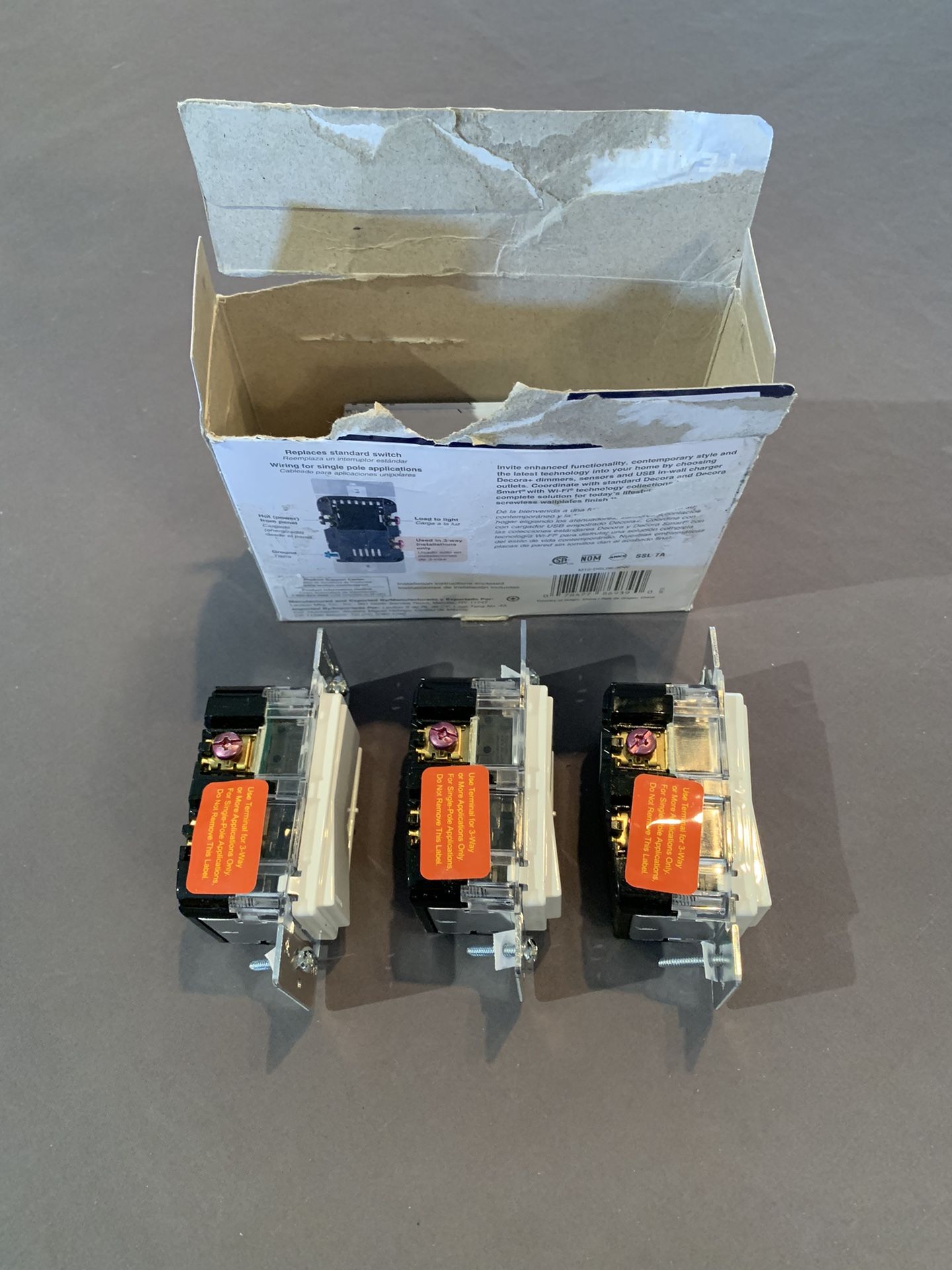 3x Leviton Decora Rocker Dimmers w Slide Bar 600-Watt Single-Pole/3-Way ...