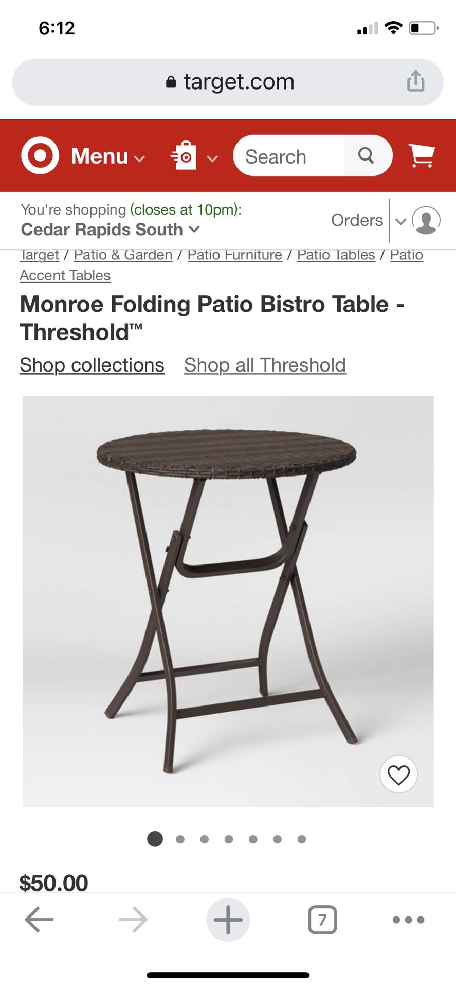 Monroe Folding Patio Bistro Table - Threshold for Sale in Walnut, CA ...