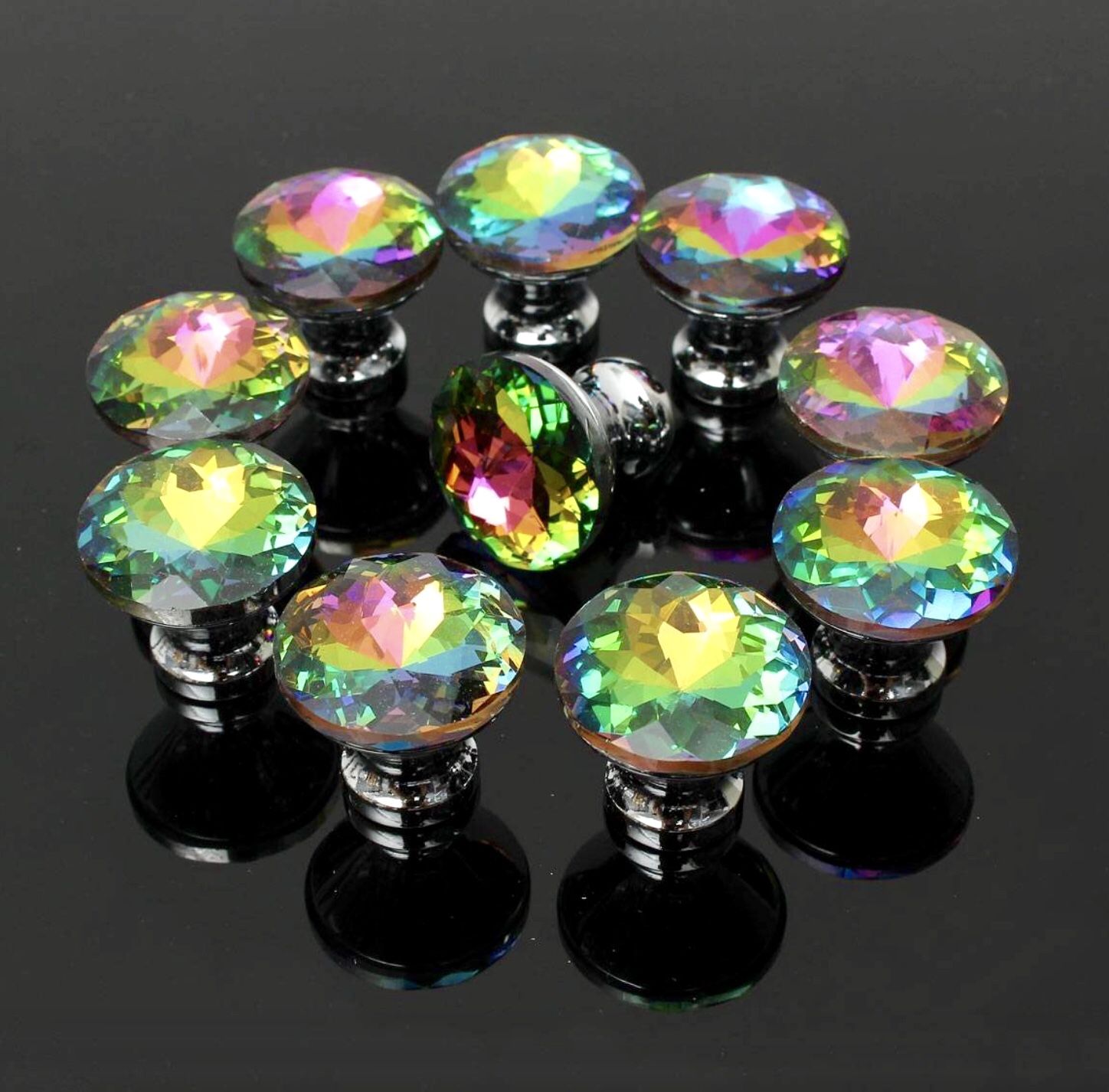 New! Set of 10 - Rainbow Crystal Glass Cabinet Drawer Door Knobs Pulls ...