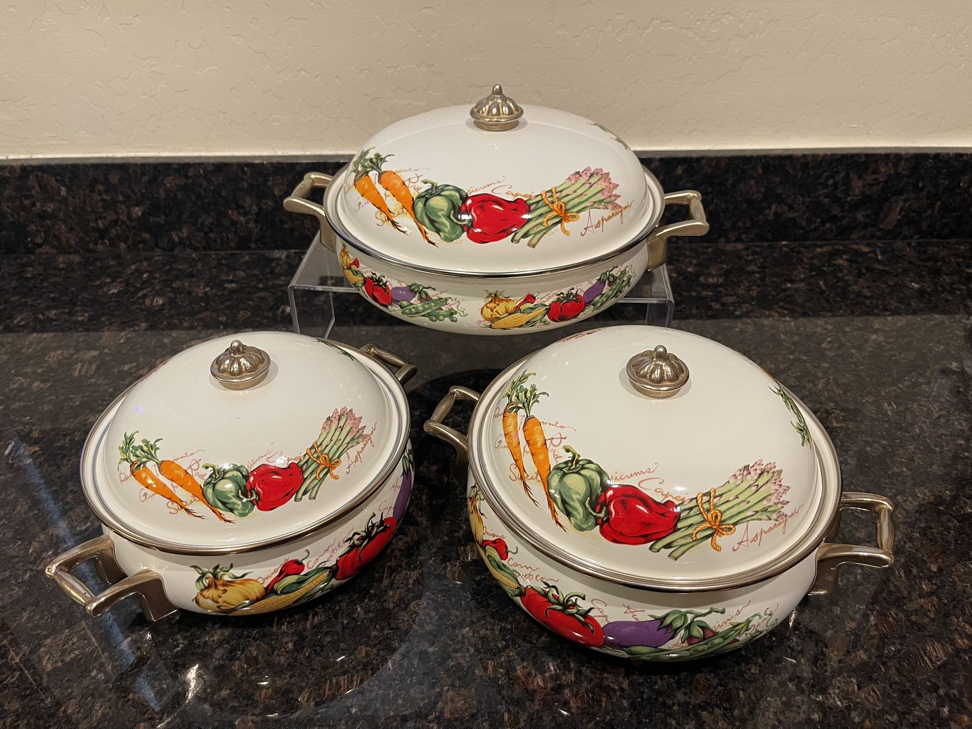 Enamelware Cookware Set: Farmer’s Market Vegetable Garden Motif for ...