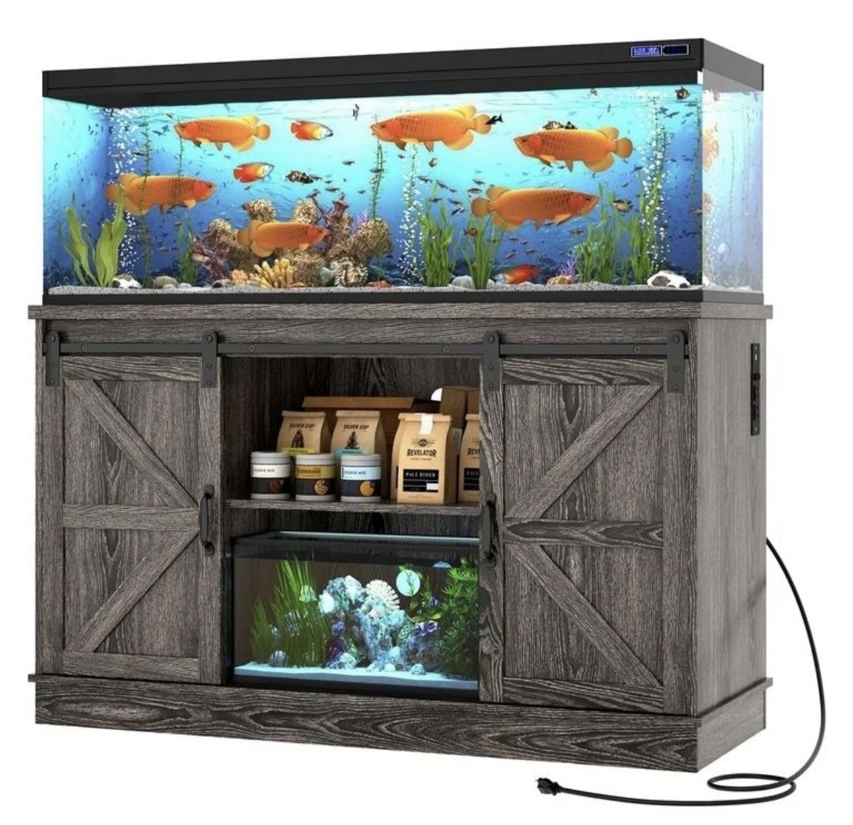 Farmhouse 55-75 Gallon Fish Tank Stand with Power Outlet, Storage ...