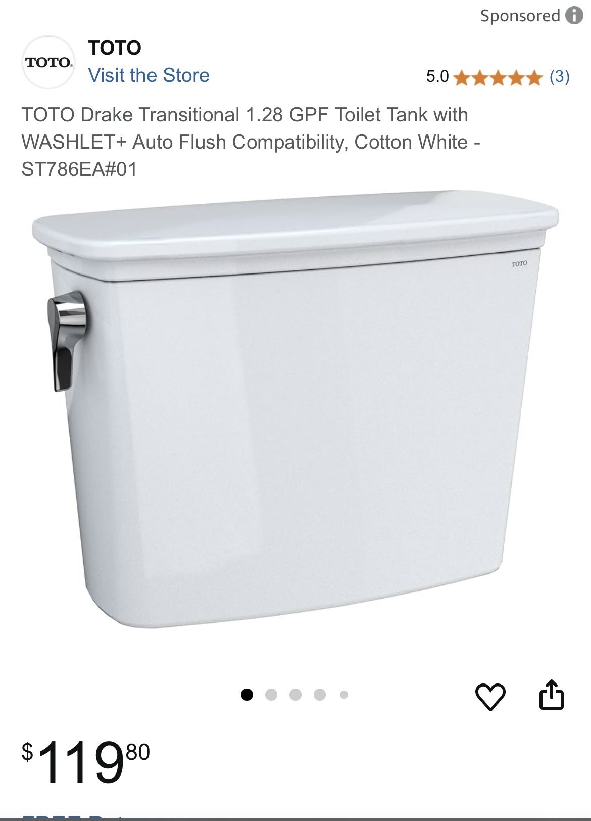 Toto Drake Transitional 1.28 Gpf Toilet Tank for Sale in Bakersfield ...
