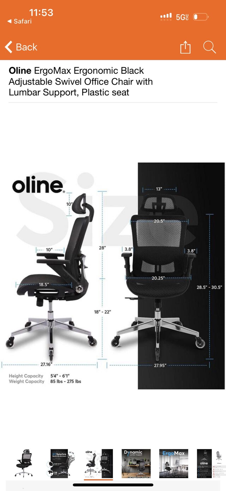 New Oline ErgoMAX Ergopro Ergo Pro Mesh Black Computer Desk Office ...