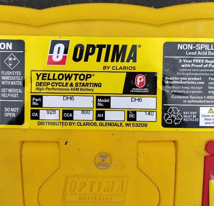 Optima AGM Brand New DH6 Group Battery for Sale in Tampa, FL - OfferUp