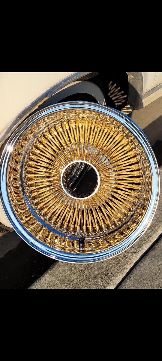 Dayton Rim Gold 100 Spoke Chrome Hub Stamp 225A Real Dayton Wheel Made ...