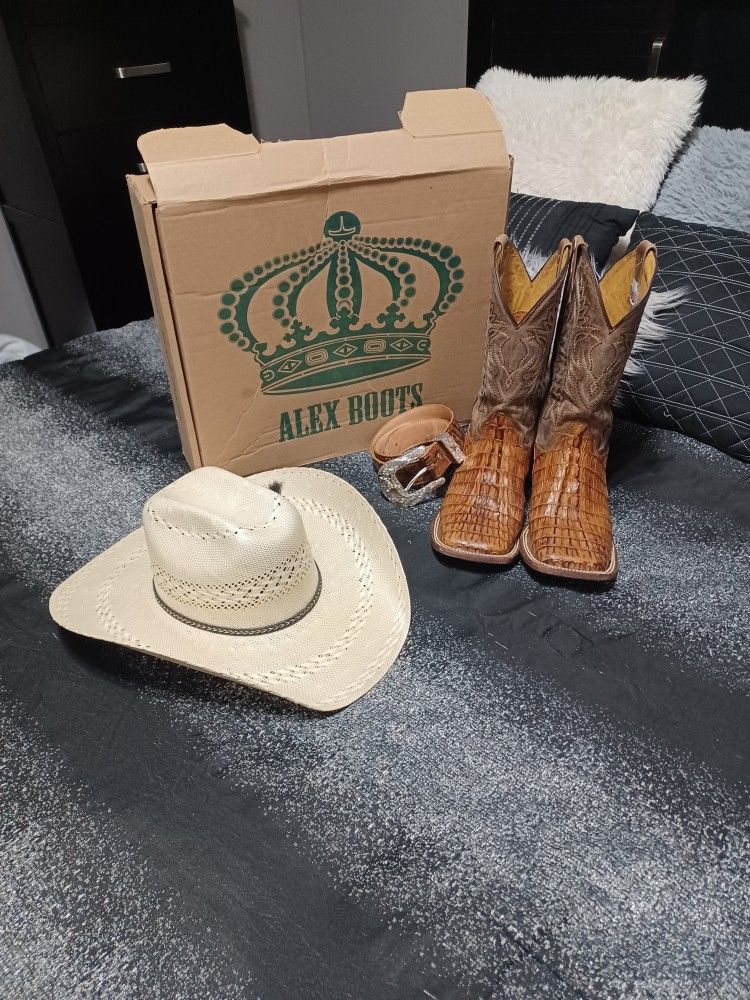 Alex Boots And Belt. Gomez Western Wear Hat for Sale in Alvin, TX - OfferUp