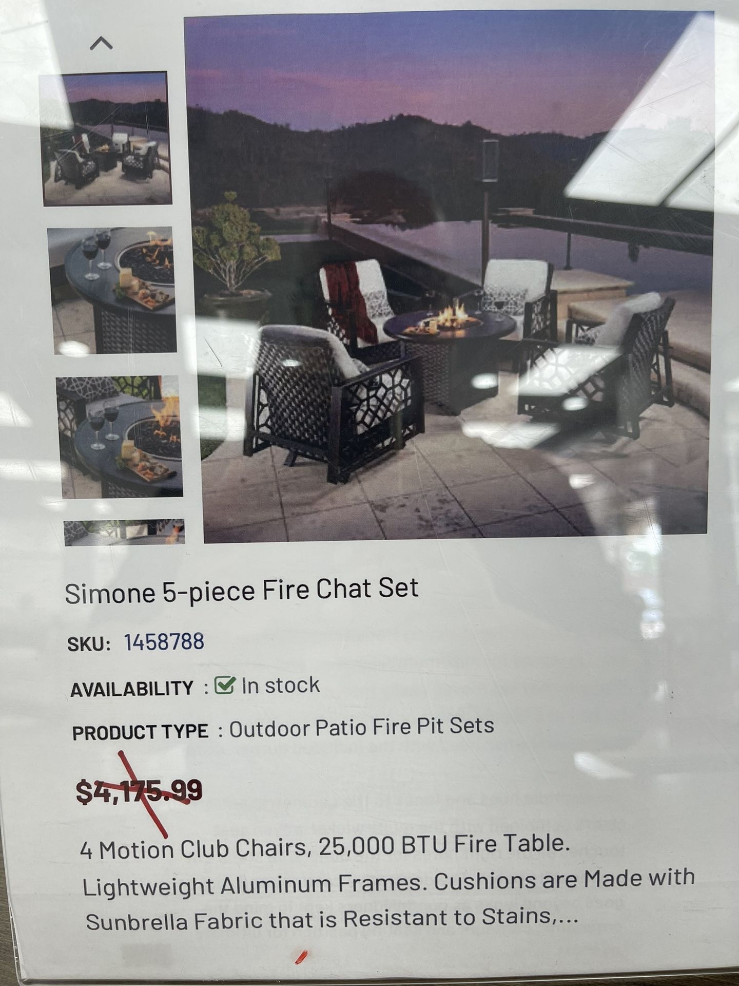 New In Box Simone 5-piece Fire Chat Set SKU: 1458788 AVAILABILITY ...