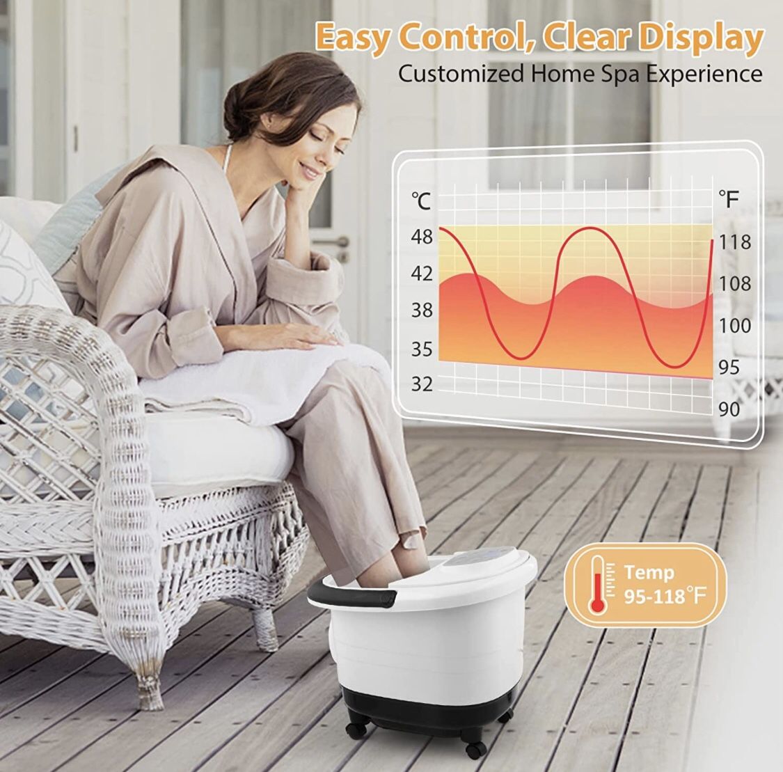 Foot Spa Bath Massager with Heat, Bubbles Jets, Pedicure Foot Soak Tub ...