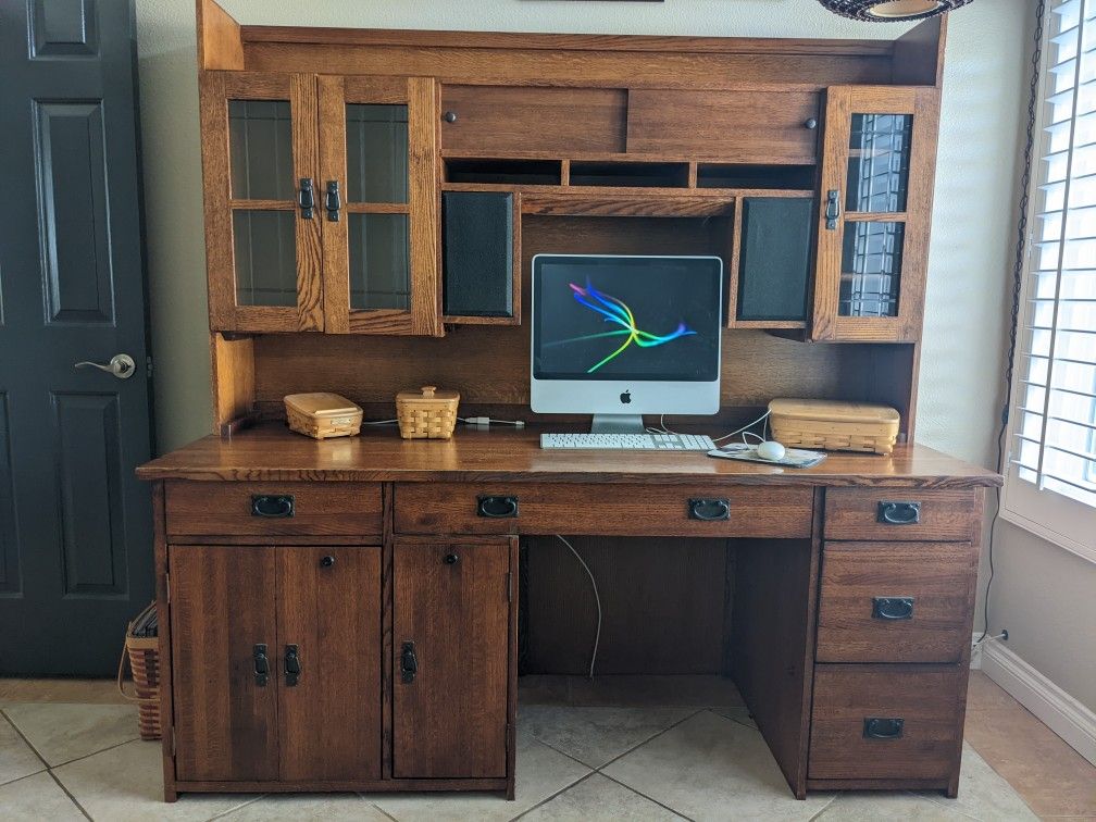 Mission Style Computer Hutch Desk Solid Oak Excellent Condition for ...