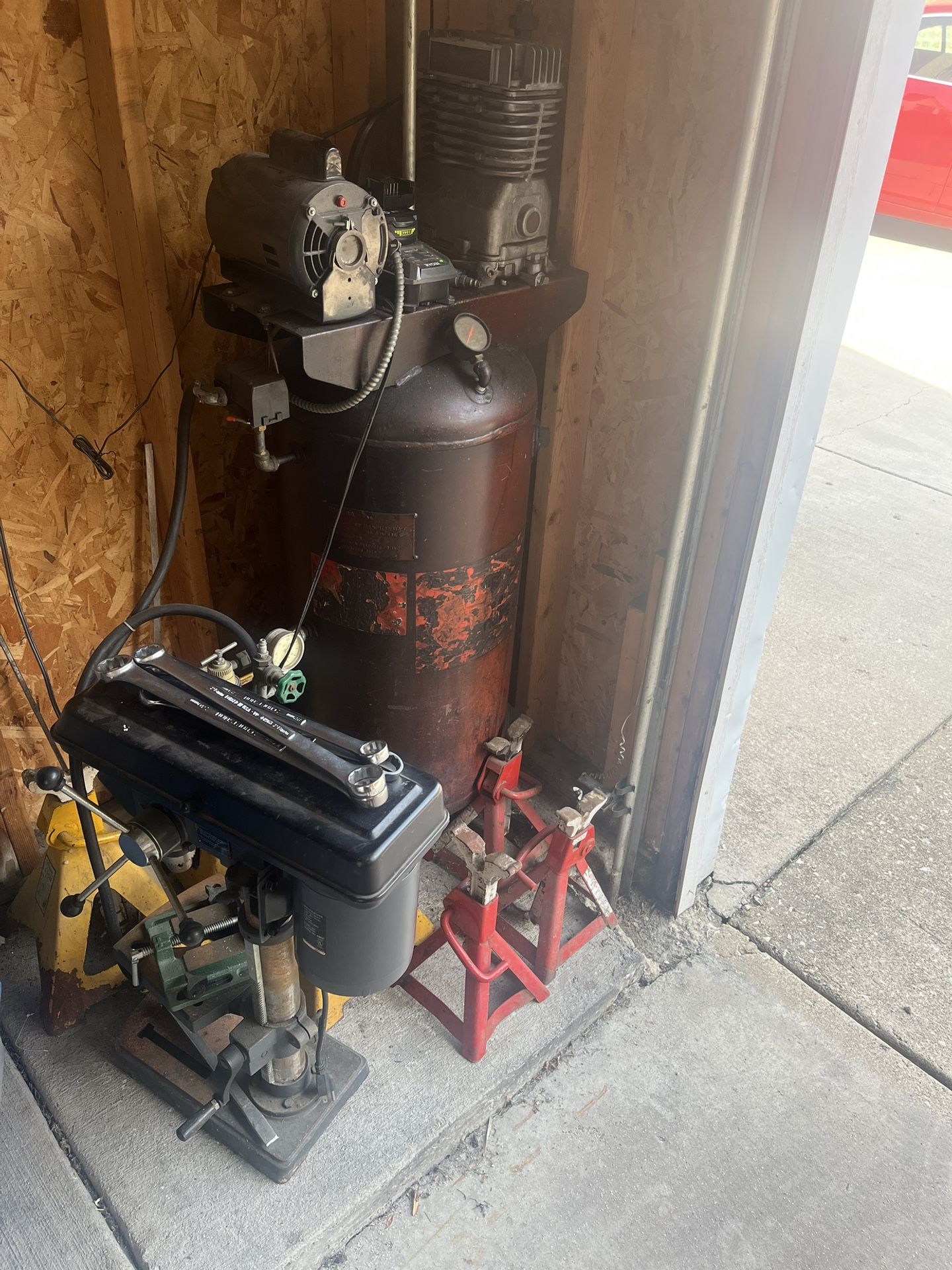 Storage Lockers, Compressor, Drill Press and Jack Stands for Sale in ...