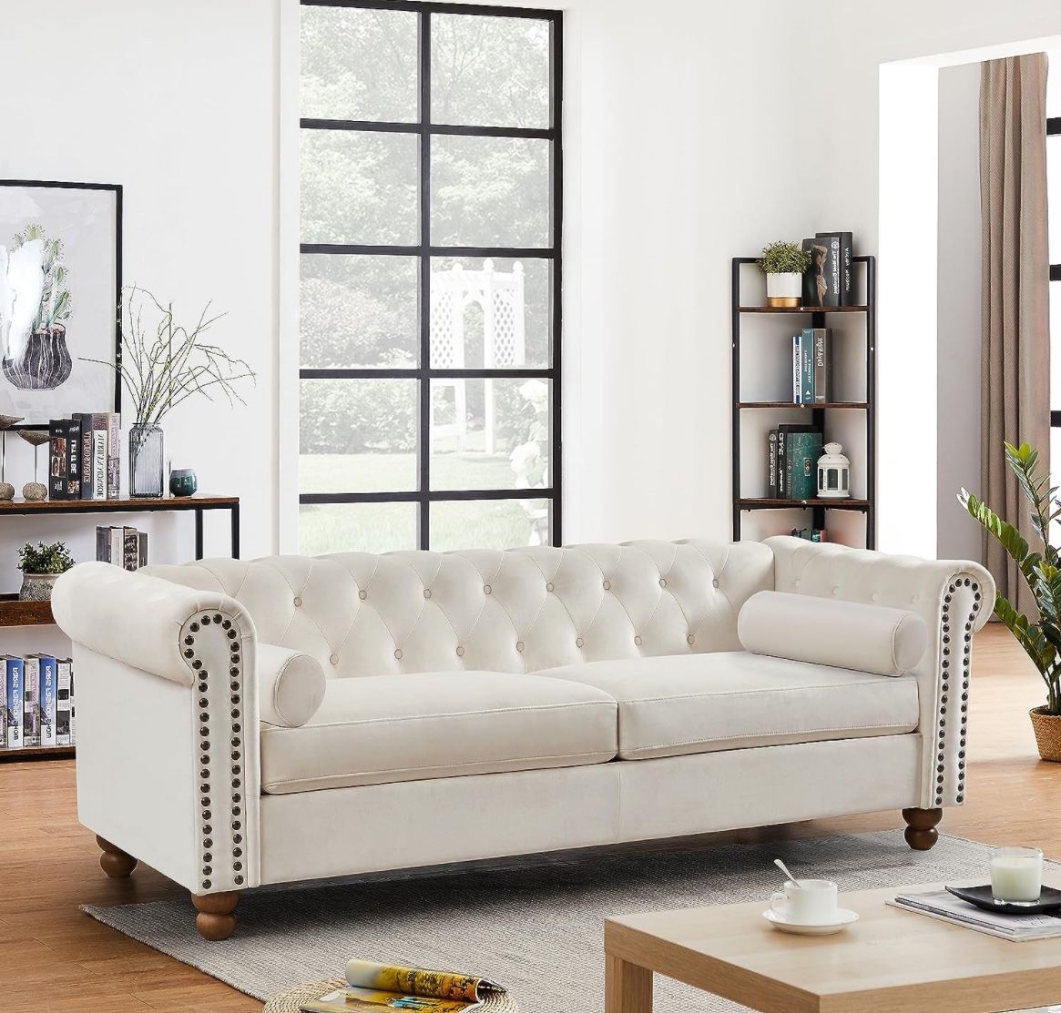 80” Cream Velvet Rolled Arm Tufted Sofa [NEW IN BOX] **Retails for $579 ...