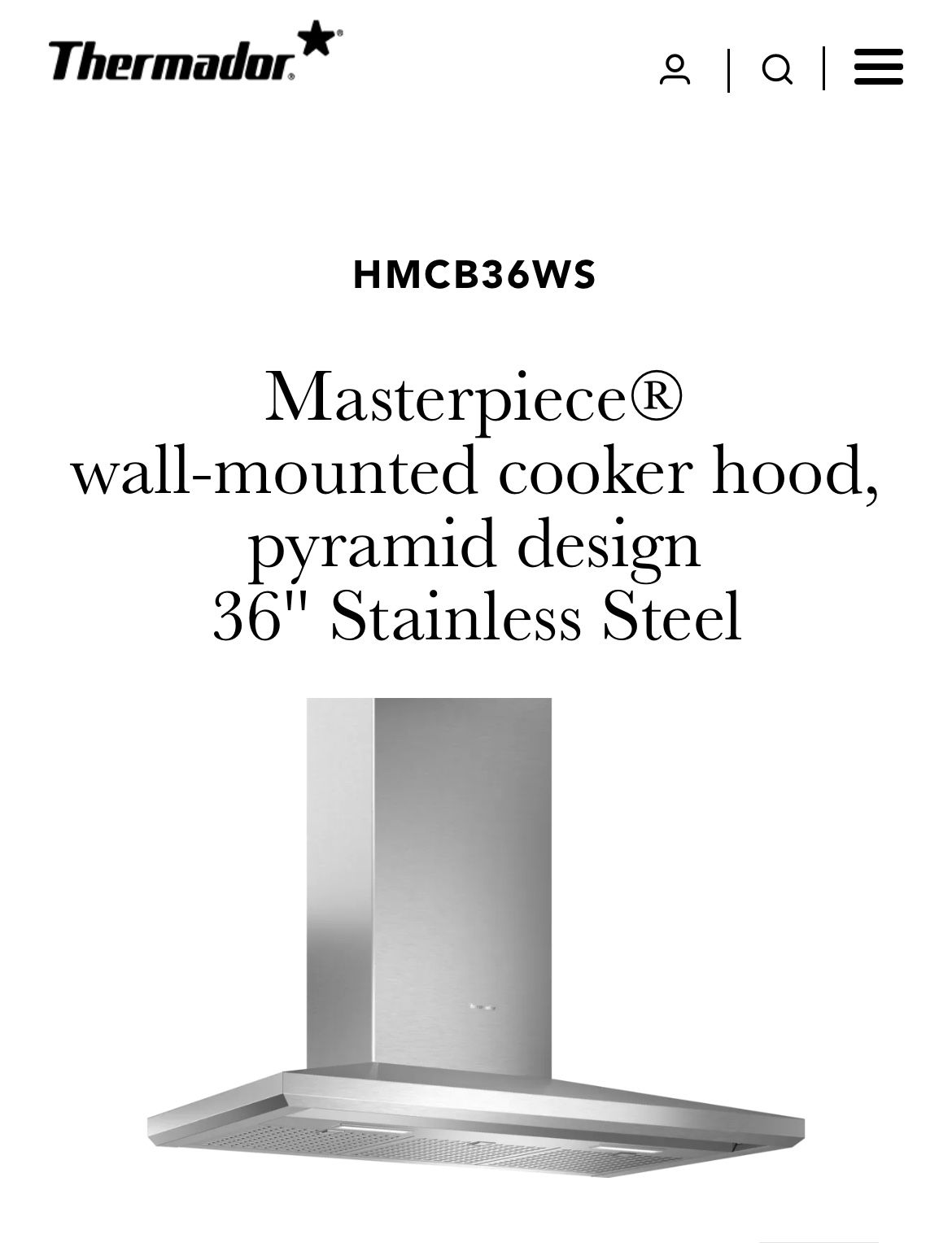 Thermador Masterpiece Pyramid Chimney Wall Range Hood 36'' Stainless ...