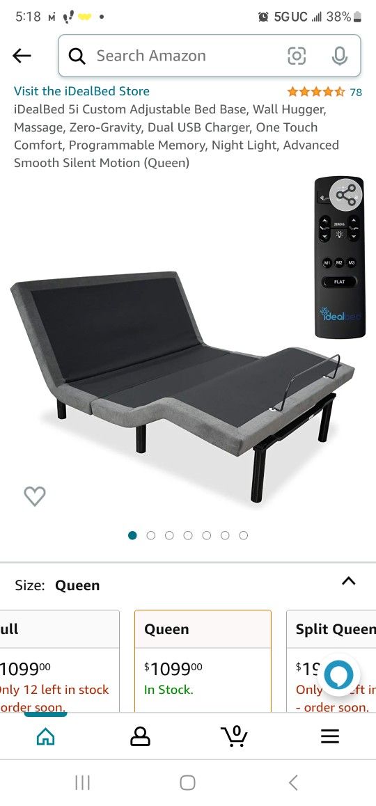 iDealBed 5i Custom Adjustable Bed Base, Wall Hugger, Massage, Zero ...