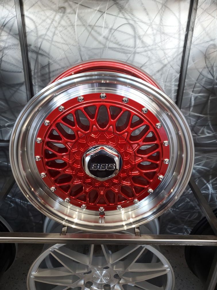 Red machine lip BBS RS rep wheels 15x7 et20 4x110 and 4x114 fits civic ...