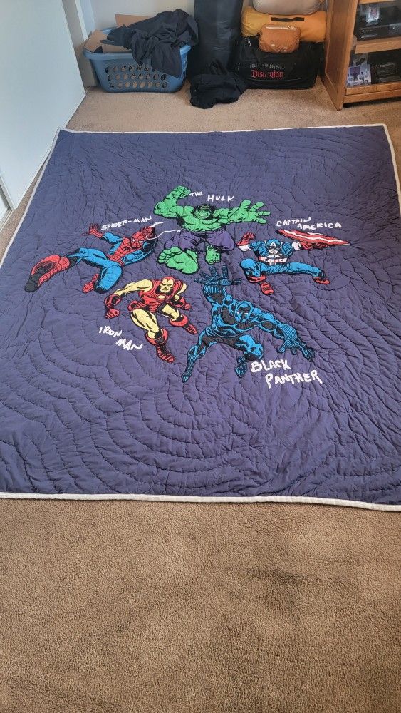 Pottery Barn Kids MARVEL Quilt Blanket Hulk Capt America Iron Man 84"x ...