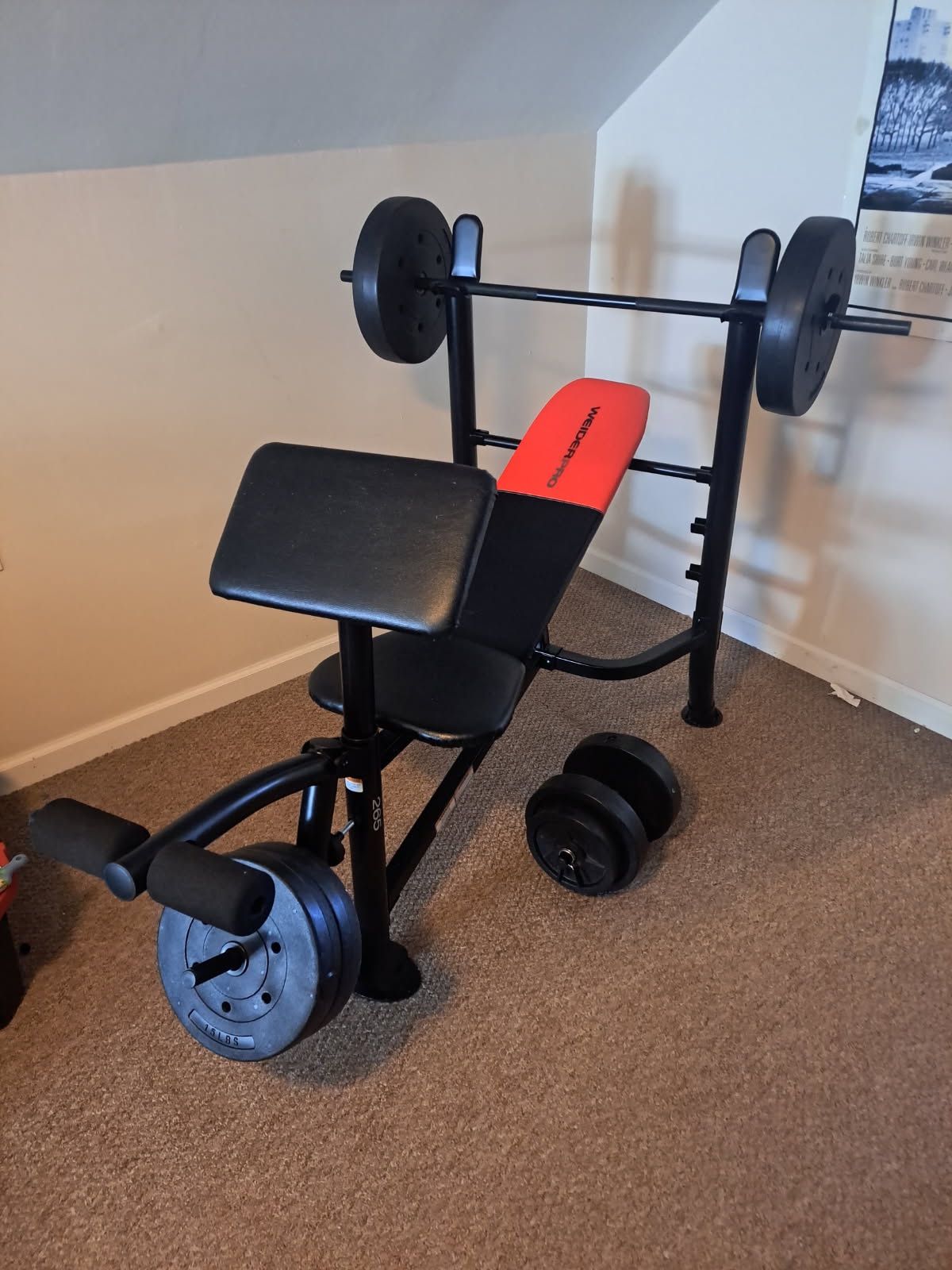 Weiderpro Athletic Exercise Bench 265 STANDARD BENCH w/ 80 LB set ...