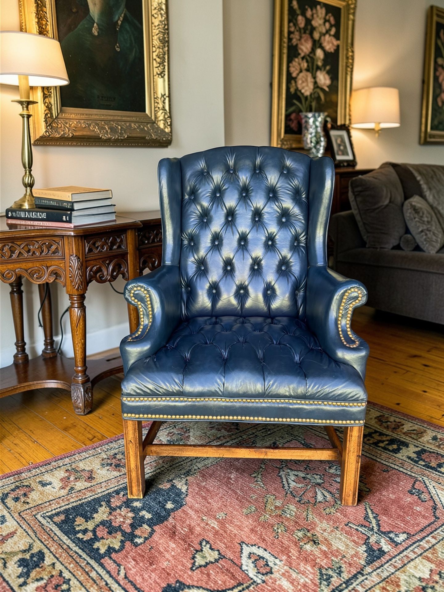Navy Tufted Leather Wingback Chair – Office Furniture for Sale in ...