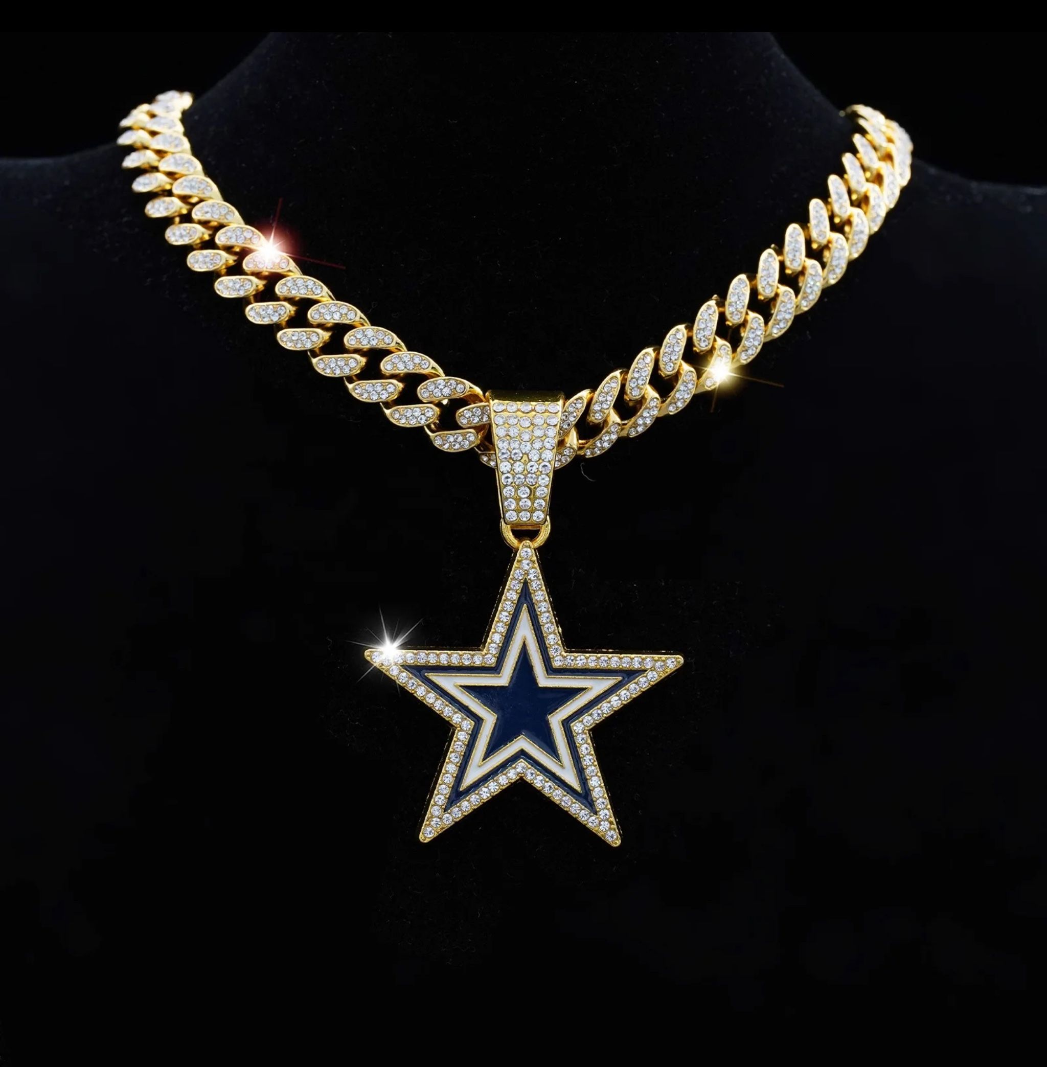 Dallas Cowboys Pendant w Gold Color Cuban Necklace Bling Chain 20/24in ...