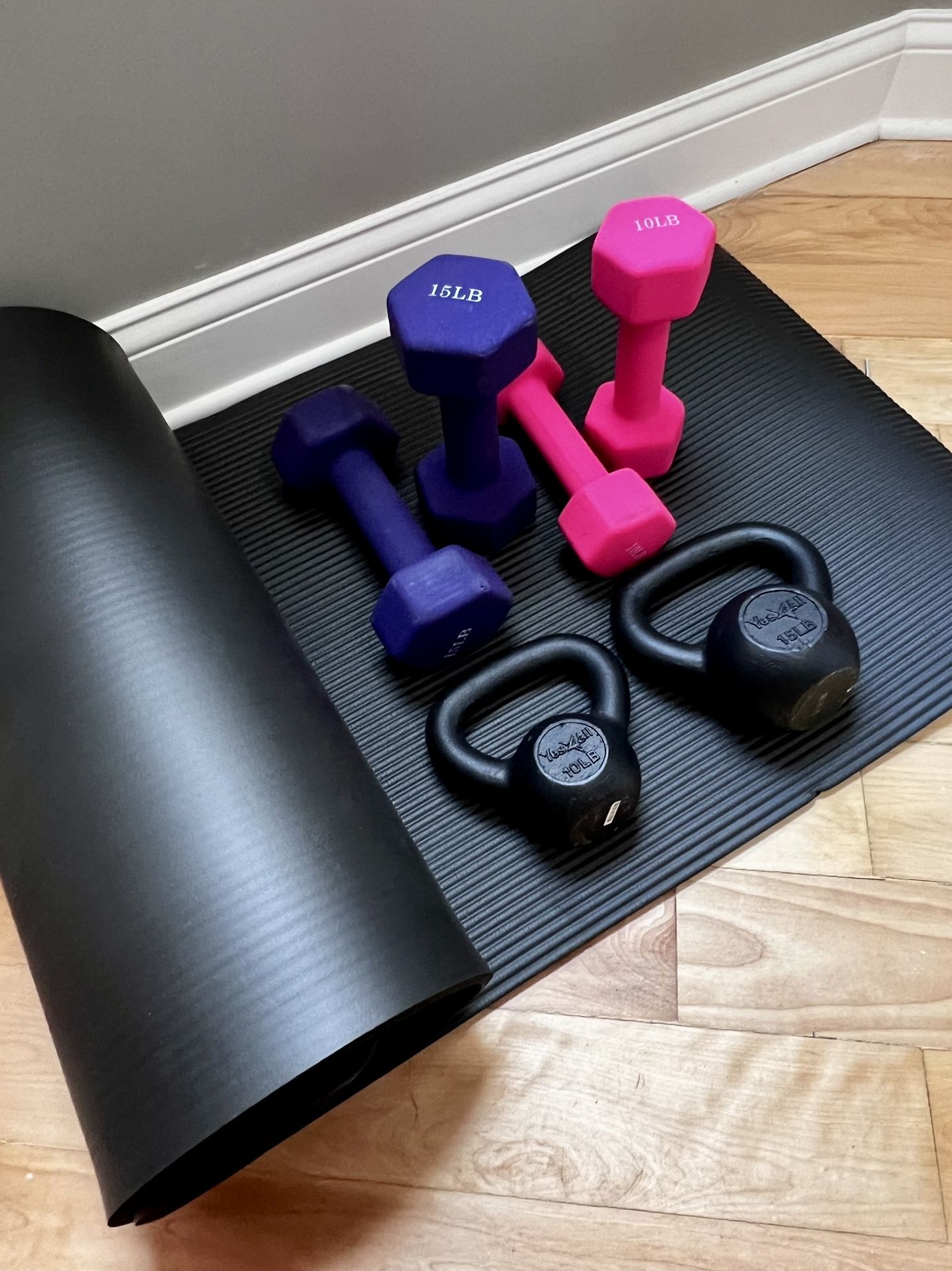 10 lb Dumbbell Set, 15 lb Dumbbell Set, Kettle Bell Set, XL Exercise ...