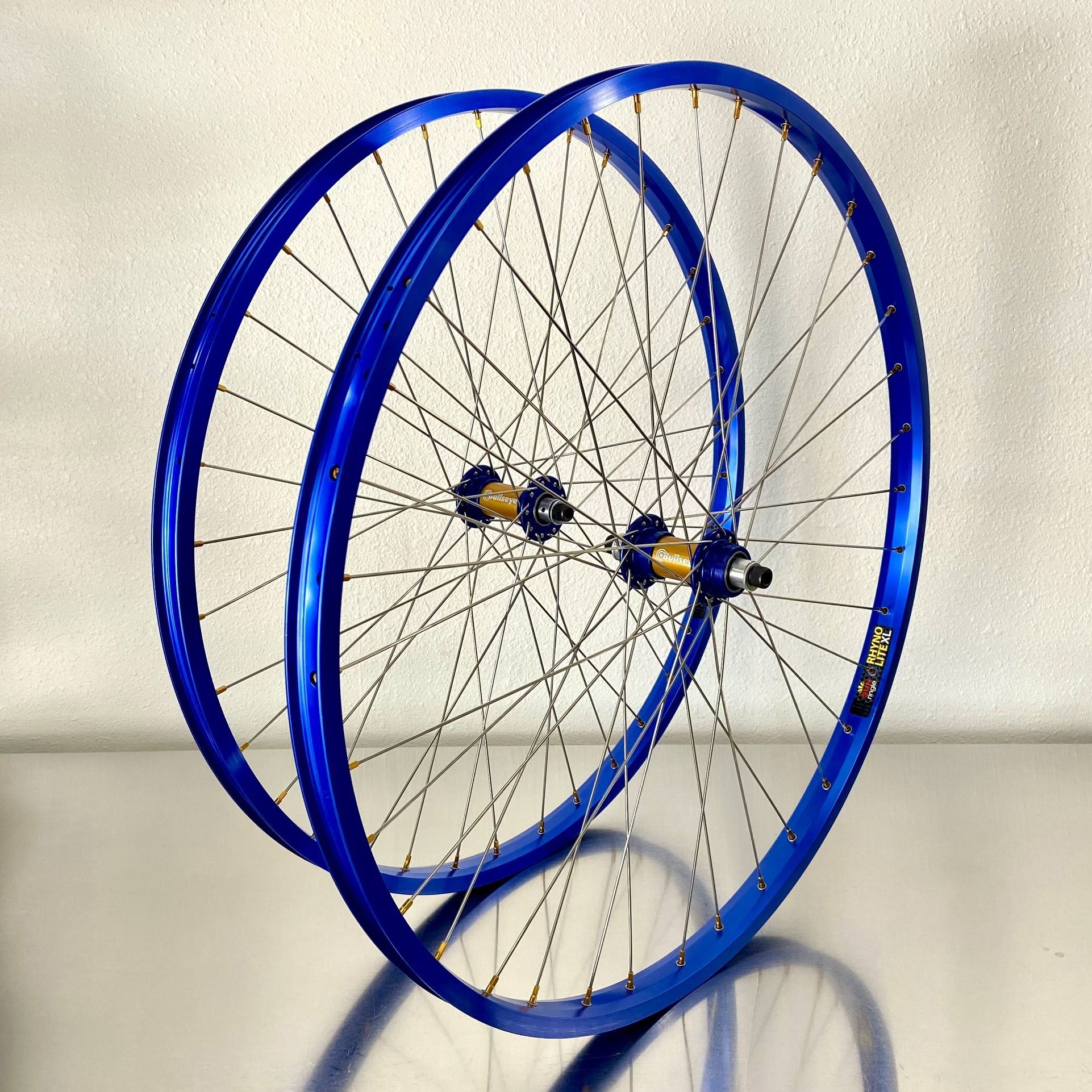 BULLSEYE 36H BLUE GOLD HUBS 29” SUN RHYNO XL BMX WHEELS RIMS SET ...