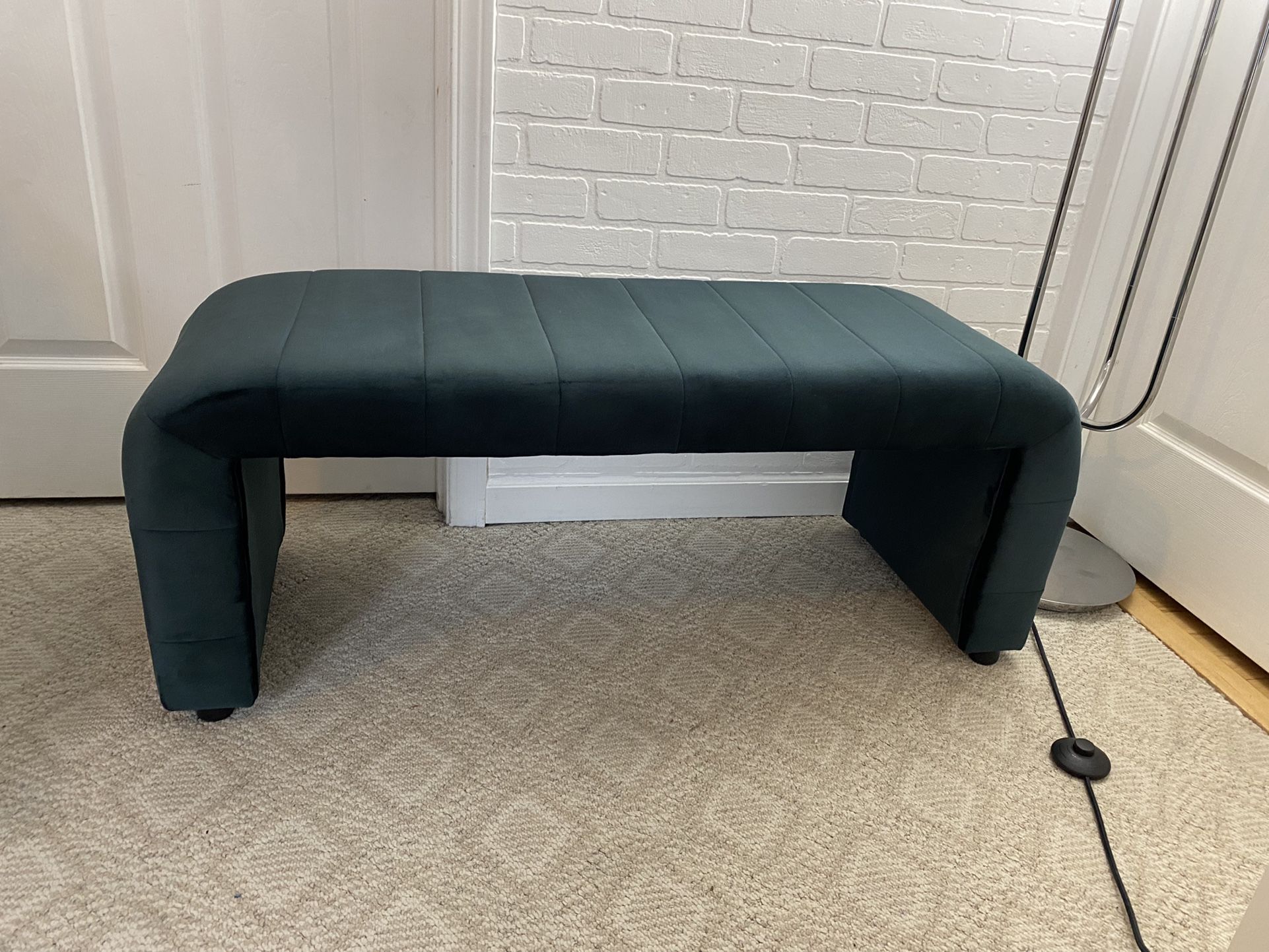 New Beautiful Wood Emerald Velvet Green Waterfall Bench Ottoman Stool ...