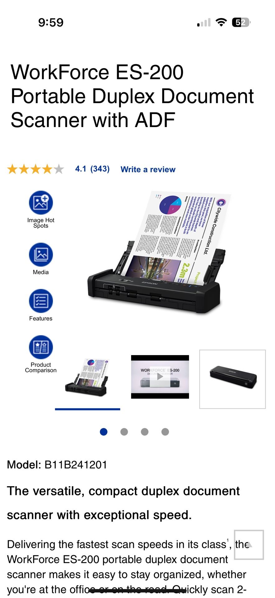 WorkForce ES-200 Portable Duplex Document Scanner for Sale in Downey ...