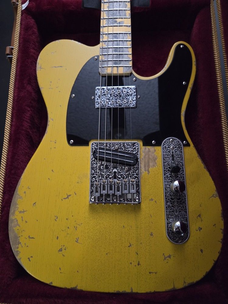 Custom Telecaster Partscaster Humbucker Relic Yellow Ash Body Bone Nut ...