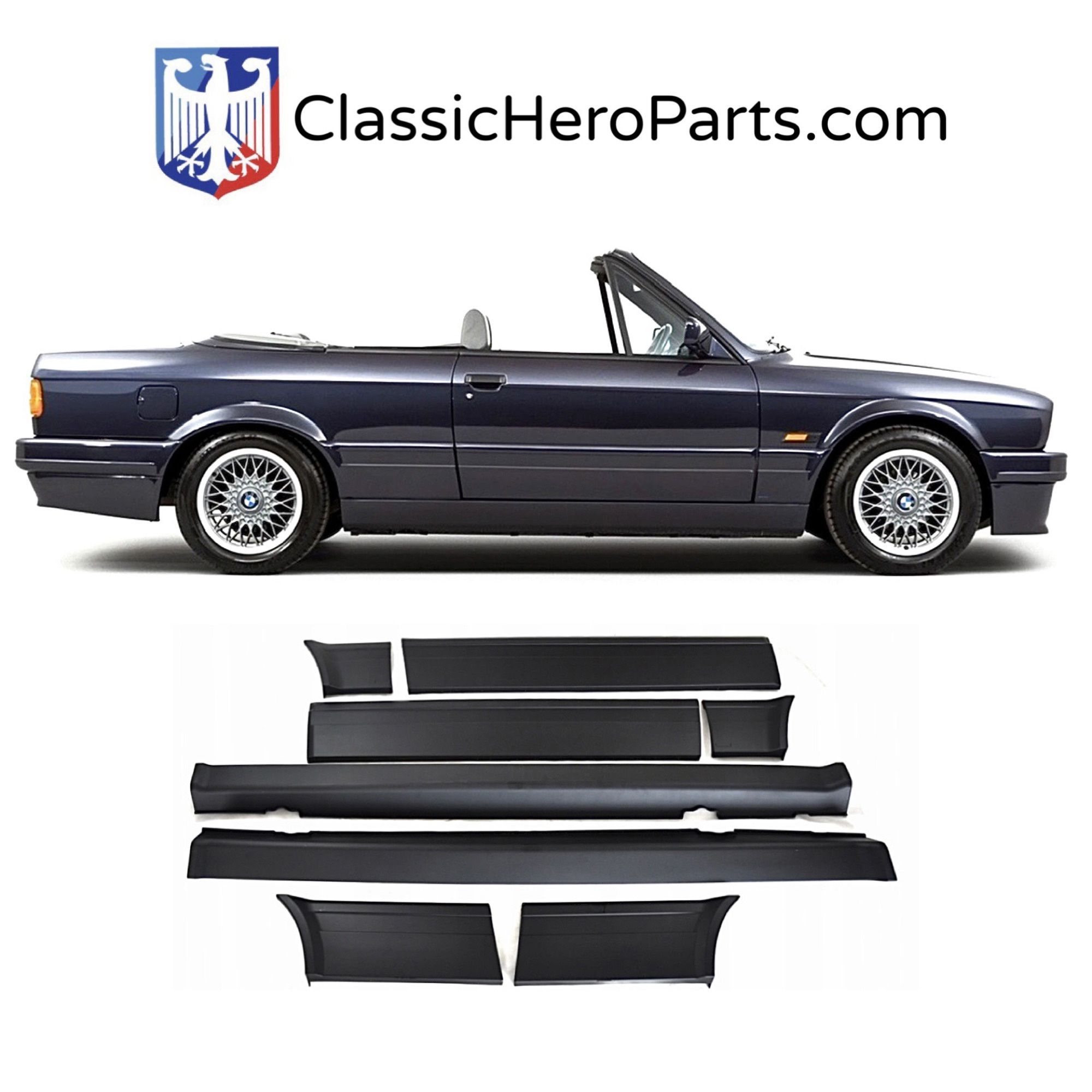 BMW E30 MTech 2 Style Side Skirts & Door Panel Pod Set (Convertible ...