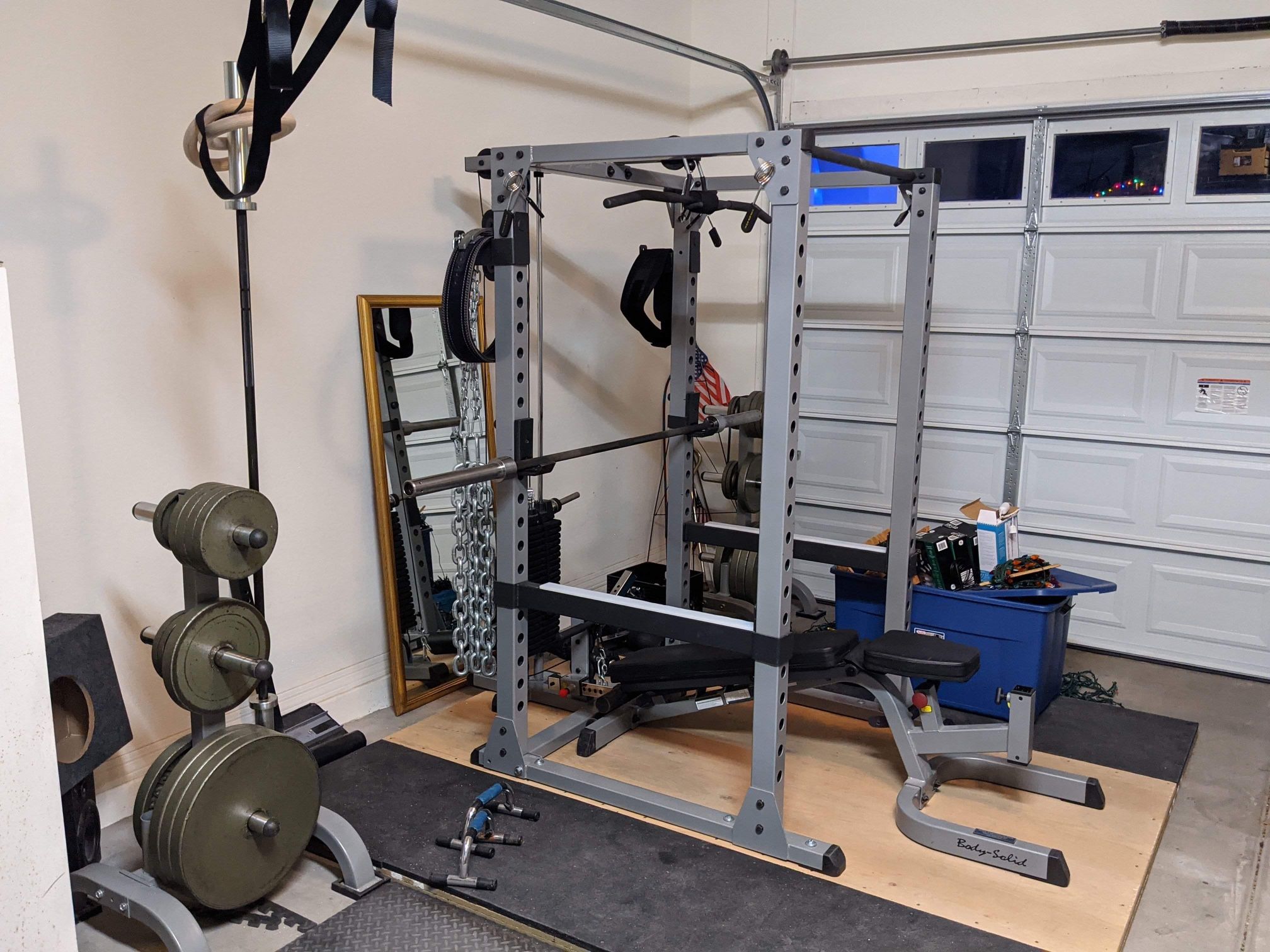Body Solid Power Rack + Cable Pulldown / Lat Tower Home Gym Setup for ...