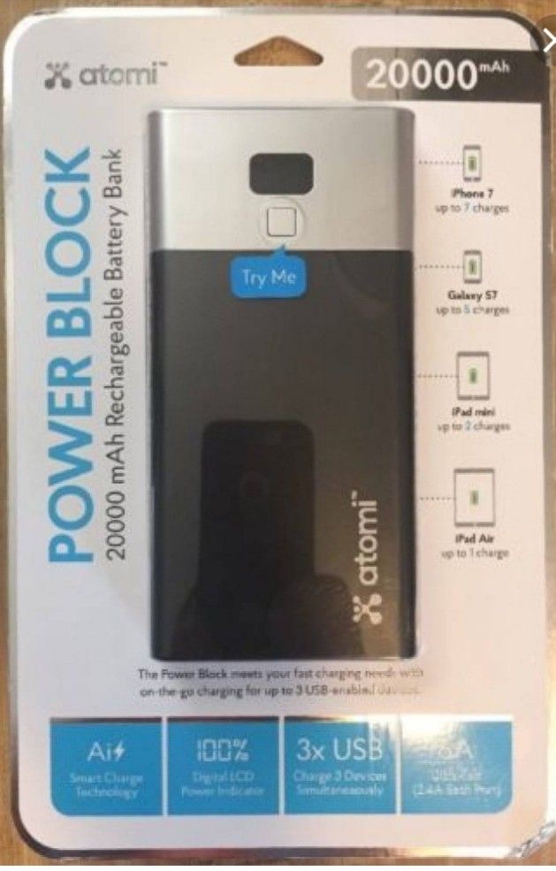 Atomi AT1071 Power Block 20000 Mah Rechargeable Battery Bank for Sale ...