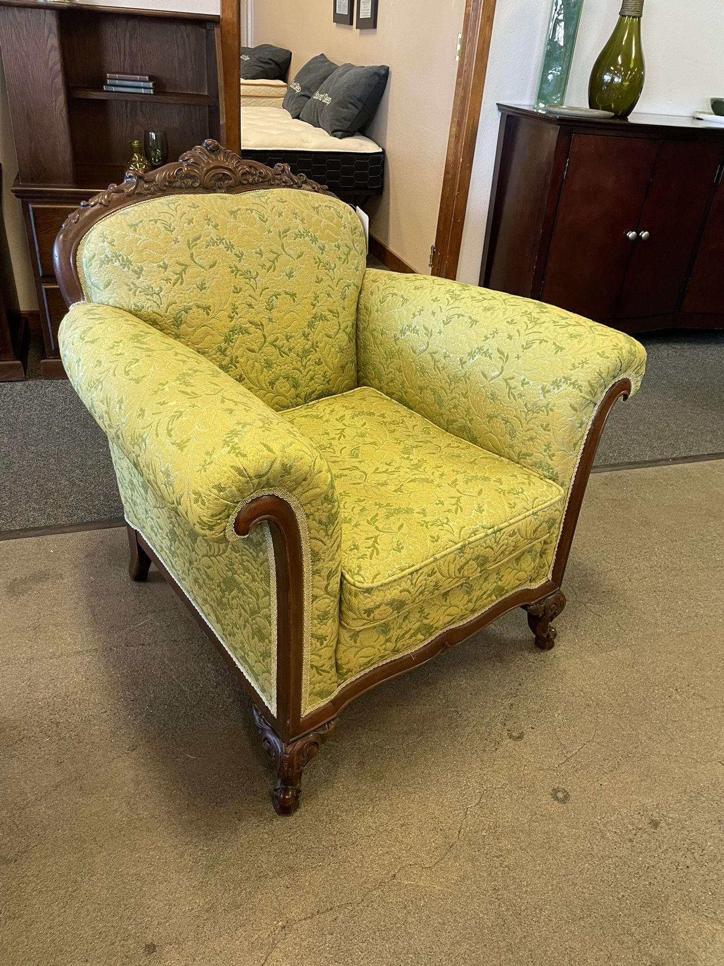Antique Green Brocade Chair for Sale in Tacoma, WA - OfferUp