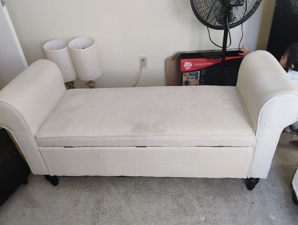 Cream Upholstered Storage Bench with Rolled Arms for Sale in San Jose ...