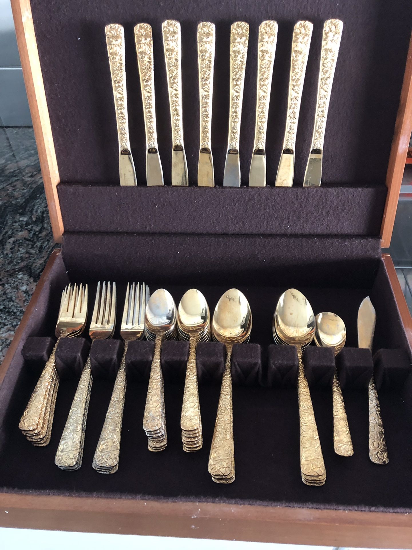 Vintage 1968 Cellini NY Romanesque Gold Flatware Silverware Service 8 ...