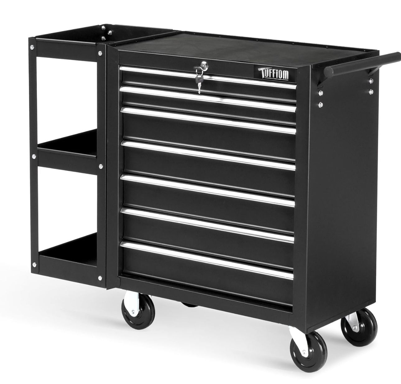 TUFFIOM 7-Drawer Rolling Tool Chest with Side Shelves, Tool Storage ...