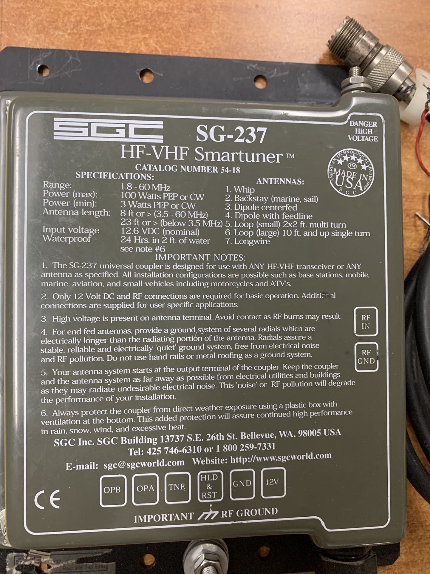 SGC SG-237 HF-VHF Antenna Tuner for Sale in Simi Valley, CA - OfferUp